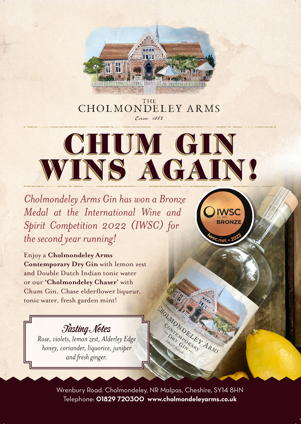 Cholmondeley Dry Gin | Cholmondeley Arms | Cheshire Pub and B & B