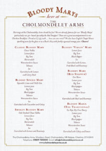 Breakfast Menu | Cholmondeley Arms | Cheshire Pub and B & B