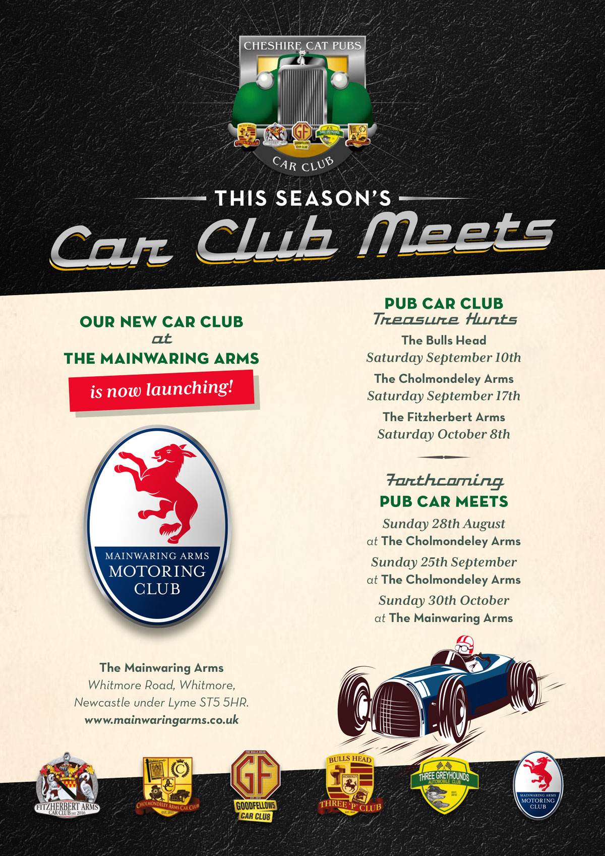 Forthcoming Car Club Events | Cholmondeley Arms | Cheshire Pub and B & B