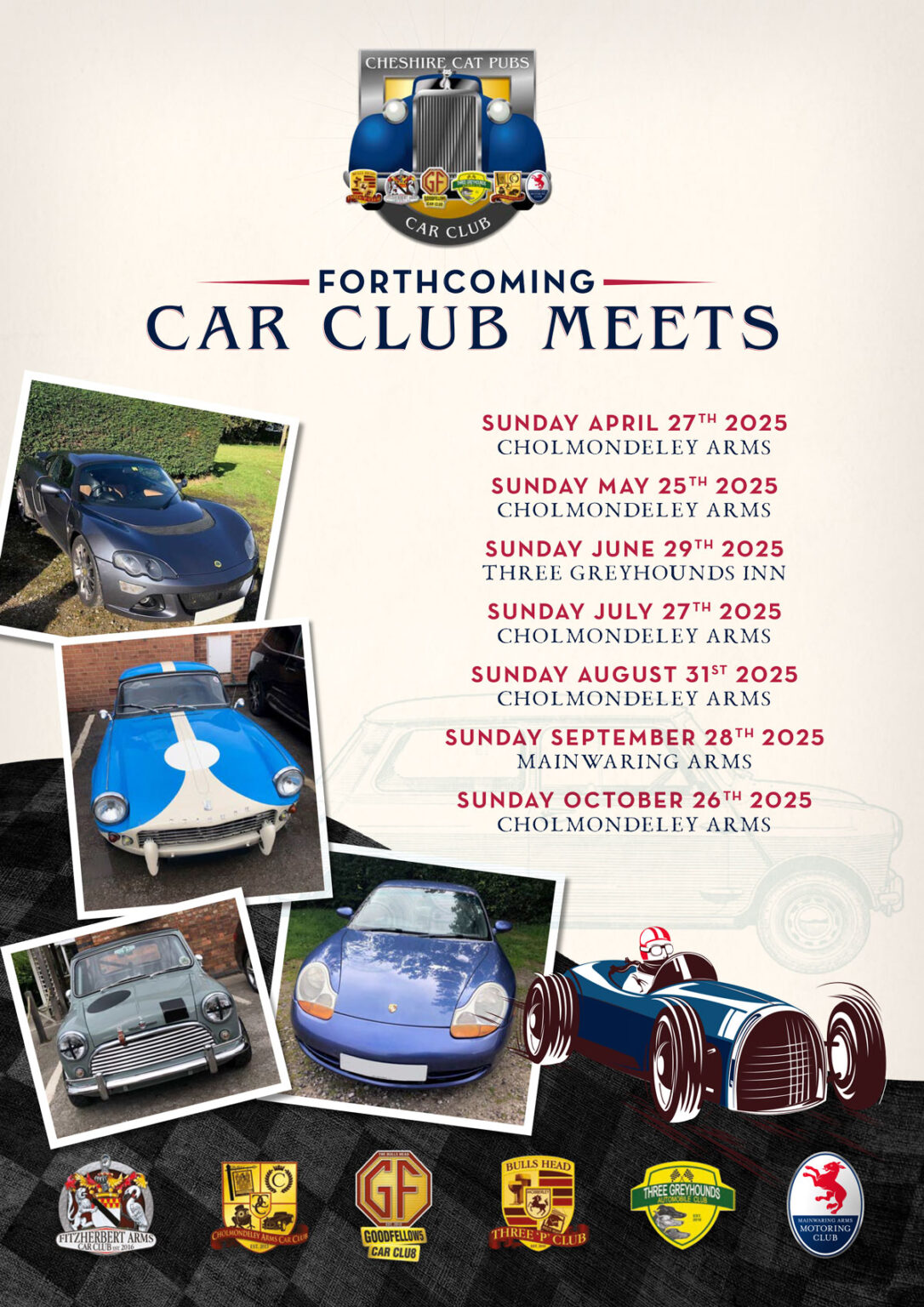 Forthcoming Car Club Events | Cholmondeley Arms | Cheshire Pub and B & B
